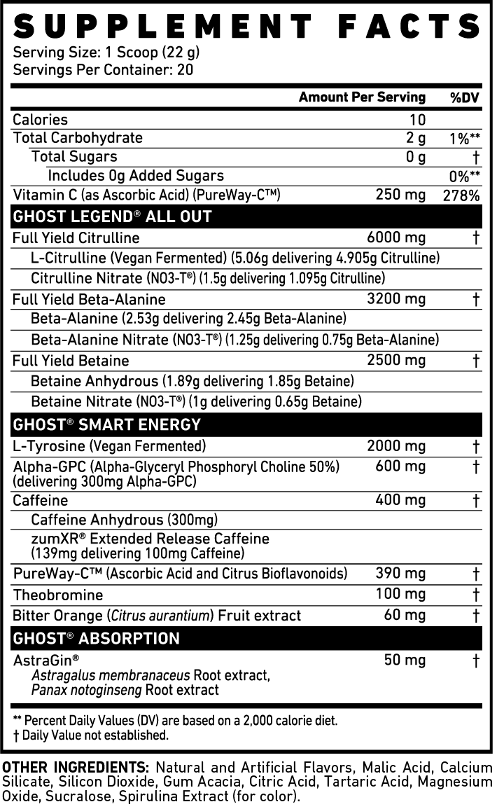 GHOST LEGEND® ALL OUT V2 | ORANGE CREAM | HIGH-STIM PRE-WORKOUT SUPPLEMENT