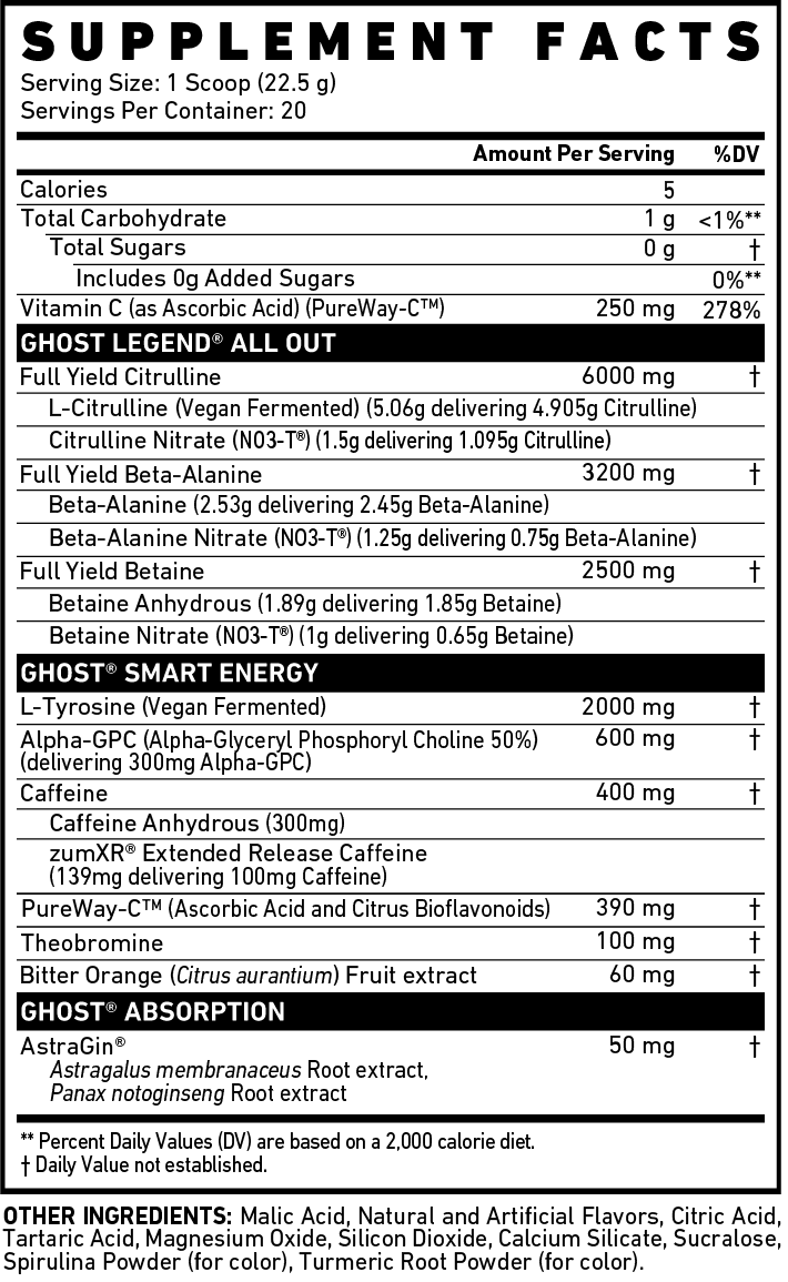 GHOST LEGEND® ALL OUT V2 | ORANGE CREAM | HIGH-STIM PRE-WORKOUT SUPPLEMENT